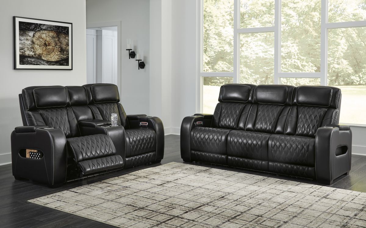 Boyington Black 2-Piece Leather Power Reclining Living Room Set